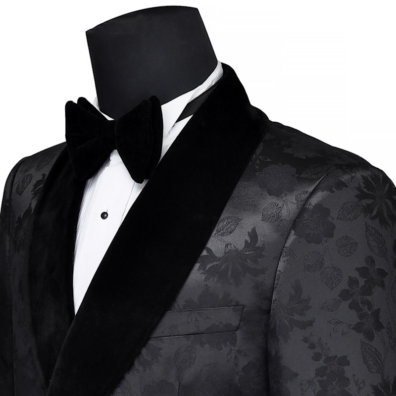 Atticus Double Breasted Jacquard Velvet Shawl Lapel Tuxedo – Black ...