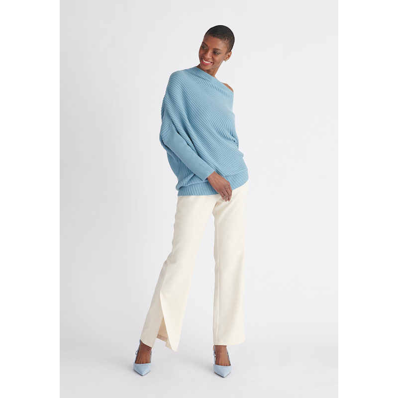 Draped Knitted Jumper In Blue | PAISIE | Wolf & Badger