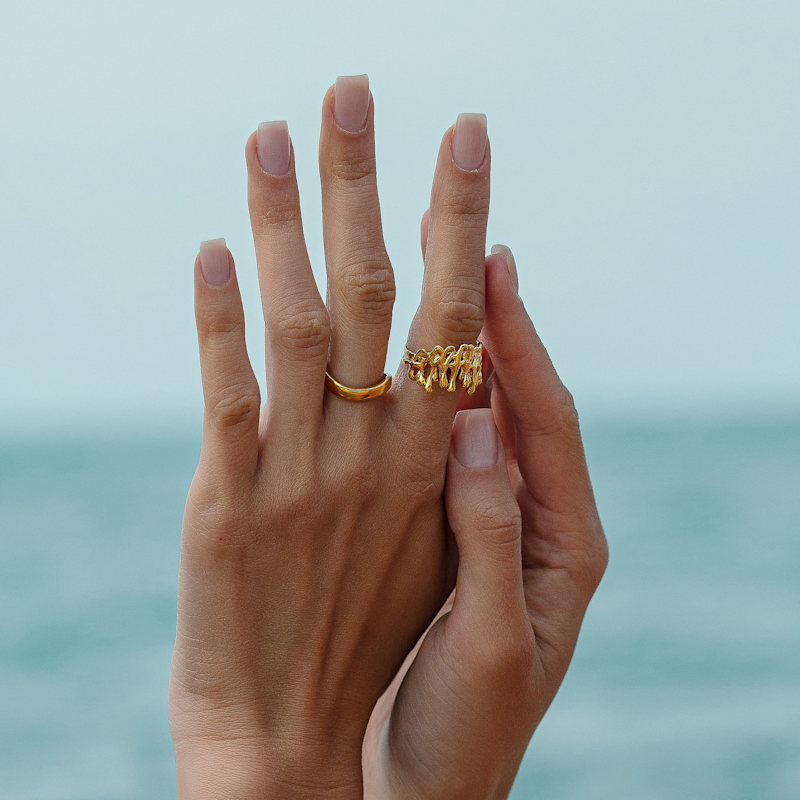 Dripping Large Melting Gold Ring | Mejoma | Wolf & Badger