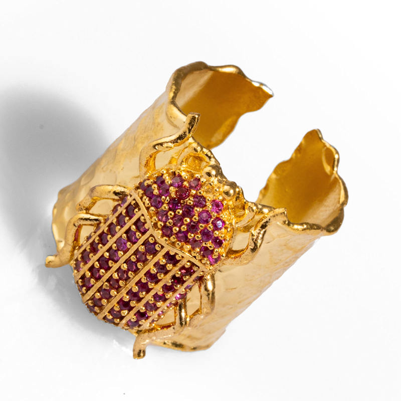 Egyptian Symbol Scarab Beetle Ruby & Gold Chunky Ring - Pink | Ebru Jewelry | Wolf & Badger