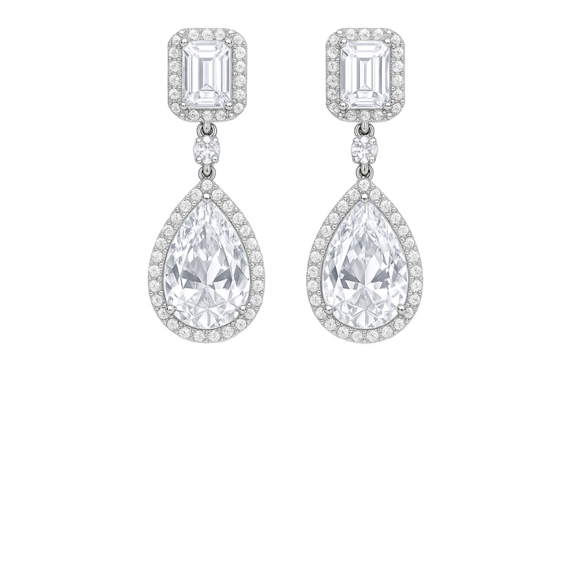 Emerald-Cut & Pear Halo Drop Earrings | THE GALA | Wolf & Badger