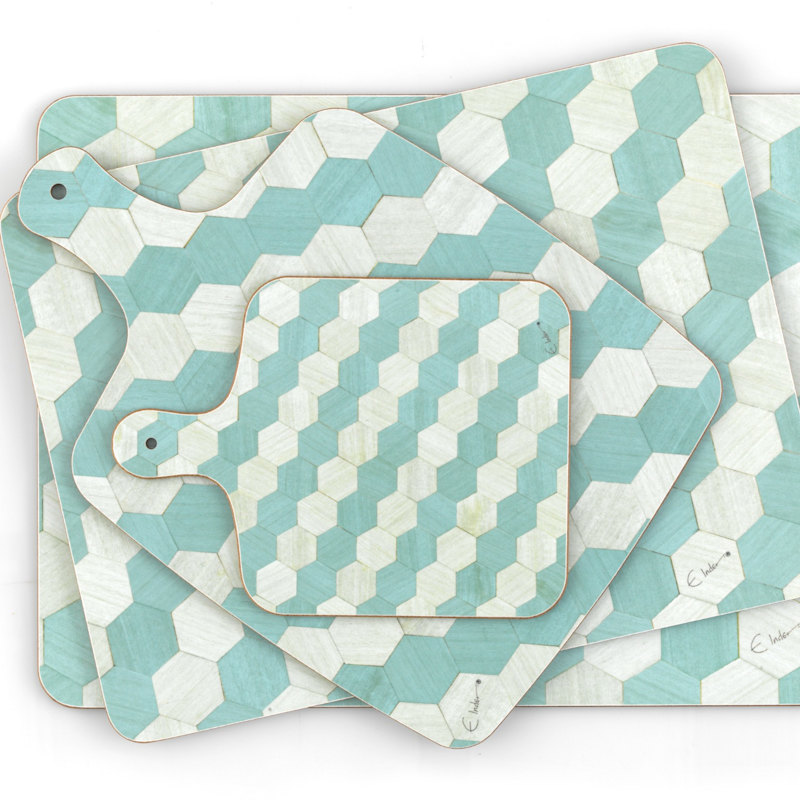 Four Chopping Boards Set. Light Blue Hexagonal Design. Two Rectangle ...