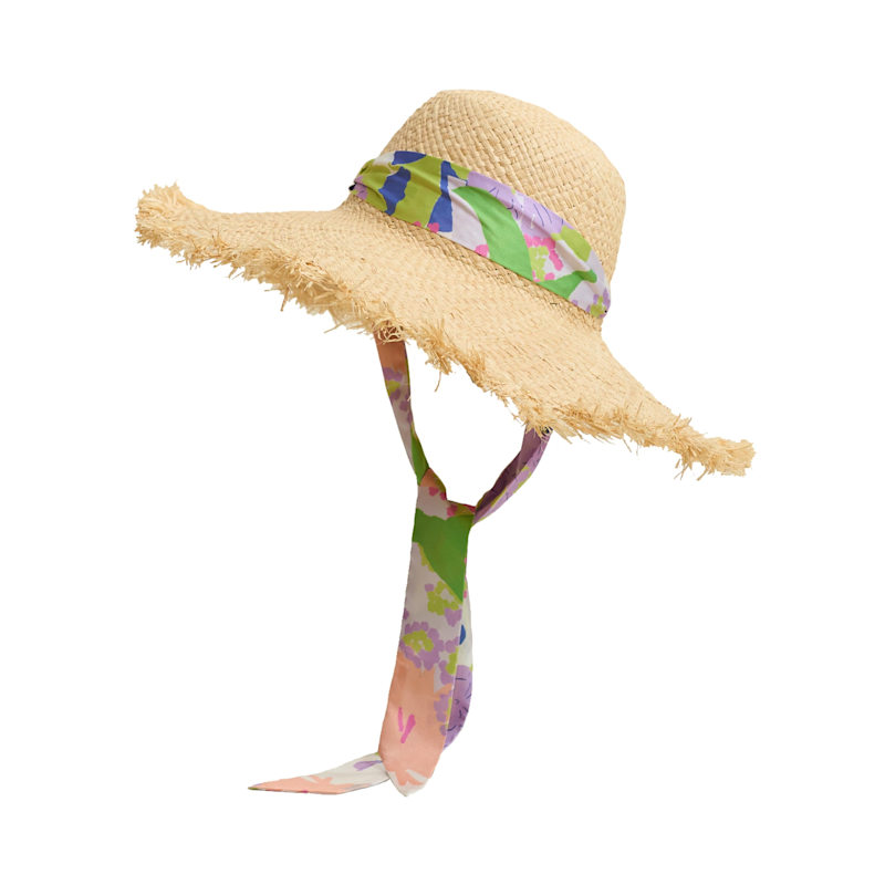 Frida X Lost Pattern "Frida's Garden" Raffia Hat With Ribbon Tie - Pink ...