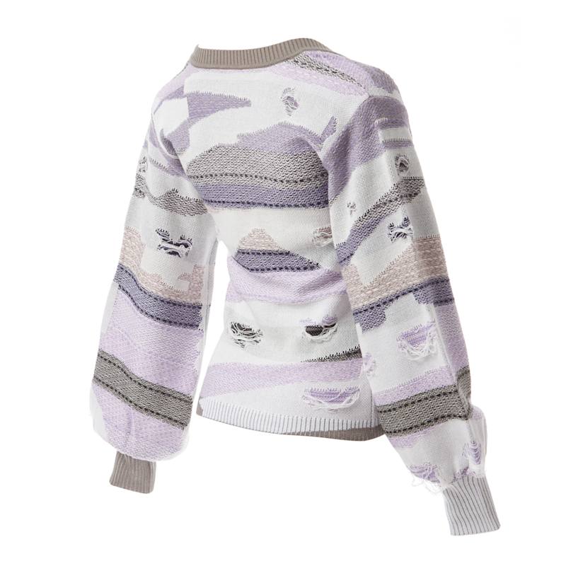 Fully Fashioning Margo Inlay Knit Jumper Sweater - Purple Multi | Fully ...