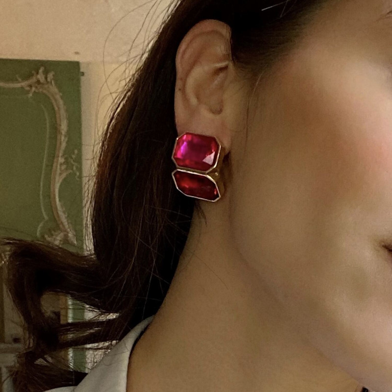 Fuschia And Ruby Double Stone Clip Earrings | Michael Nash Jewelry ...