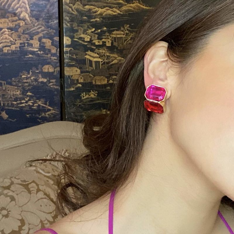 Fuschia And Ruby Double Stone Clip Earrings | Michael Nash Jewelry ...