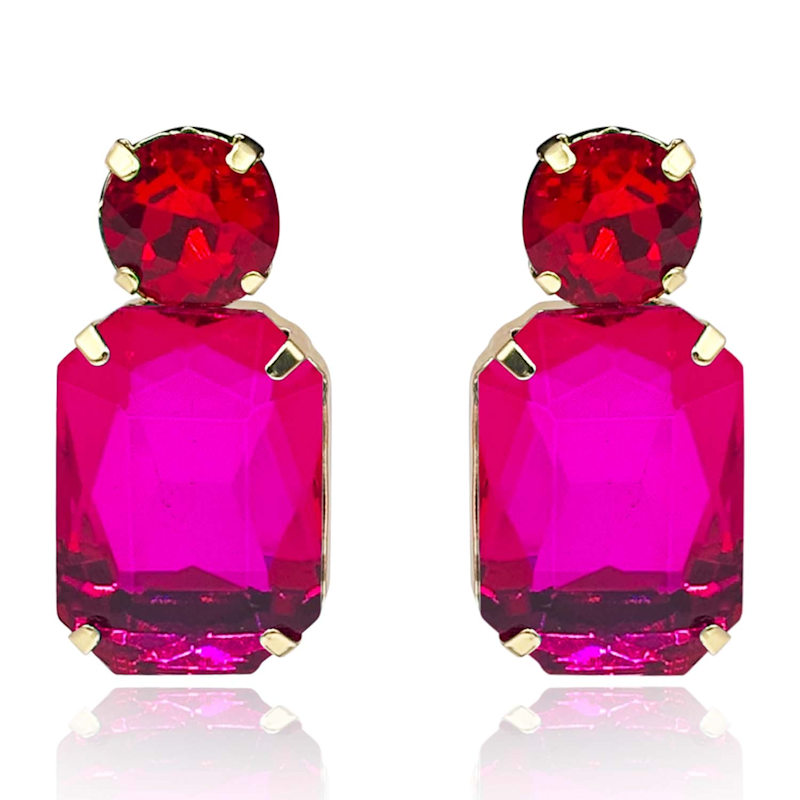Fuschia Crystal Ocatgon And Ruby Round Stone Drop Earrings | Michael ...