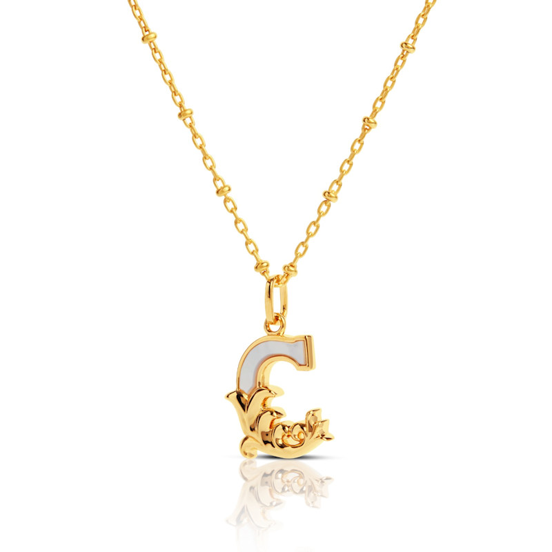 Gold Plated C Initial Necklace With Mother Of Pearl | Kasun | Wolf & Badger