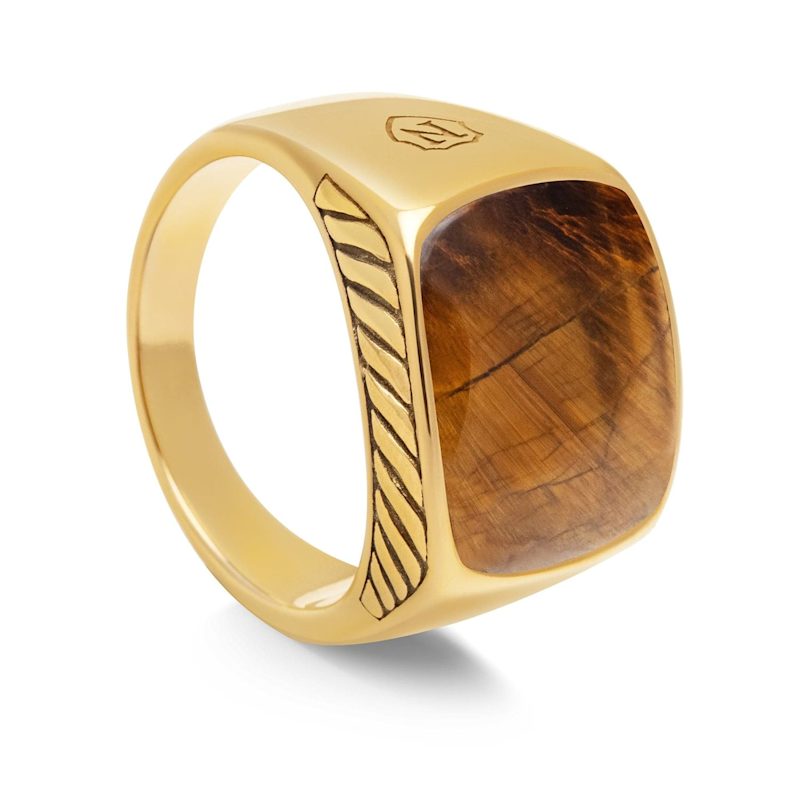 Gentlemen's Gold Signet Ring With Brown Tiger Eye | Nialaya | Wolf & Badger