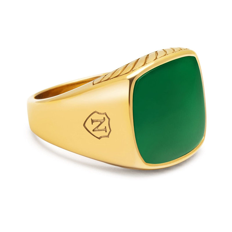Gentlemen's Gold Signet Ring With Green Agate | Nialaya | Wolf & Badger