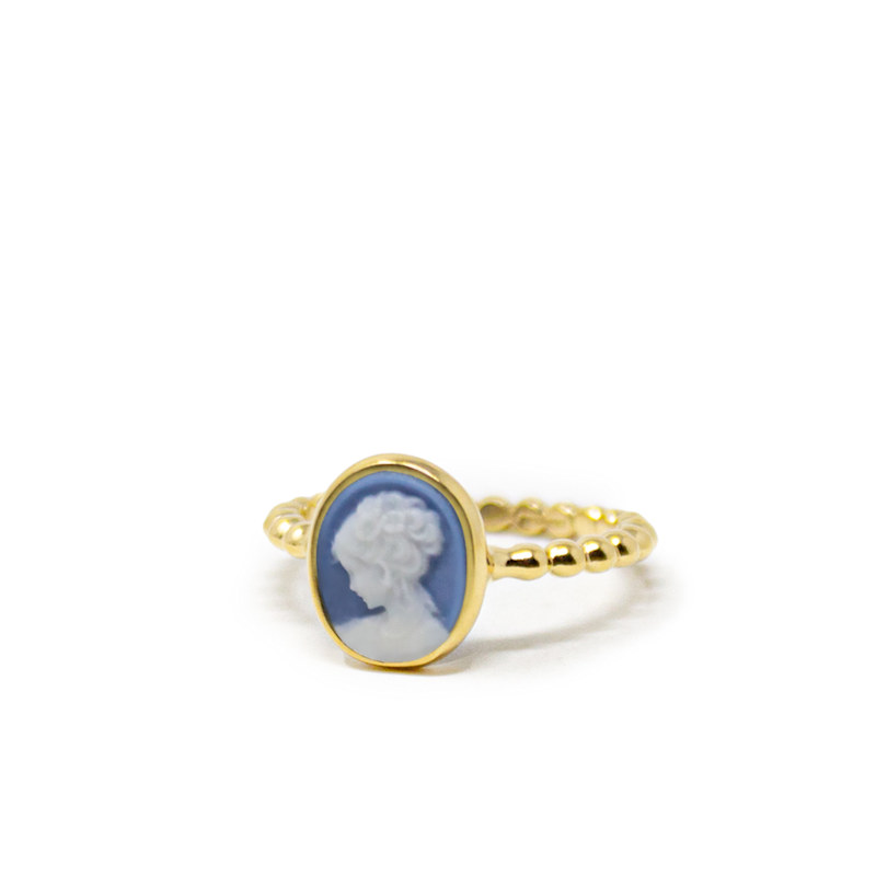 Ginevra Sky Blue Mini Cameo Stacking Ring | Vintouch Italy | Wolf & Badger