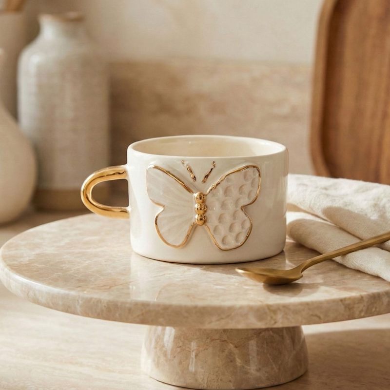 Golden Butterfly Handmade Ceramic Mug | ANATOLIACRAFT | Wolf & Badger