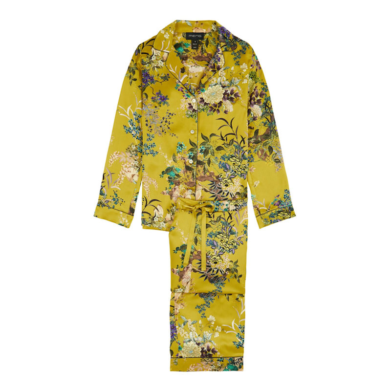 Green Crane Silk Satin Pyjama Set | Meng | Wolf & Badger