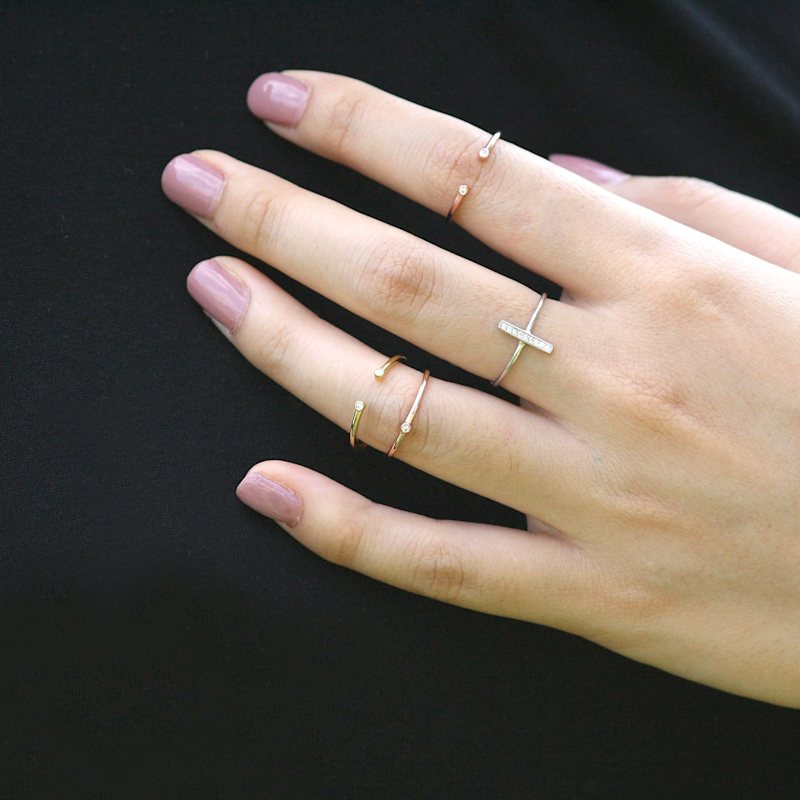 Natural Diamond Open Cuff Yellow Solid Gold Ring | VicStoneNYC Fine ...
