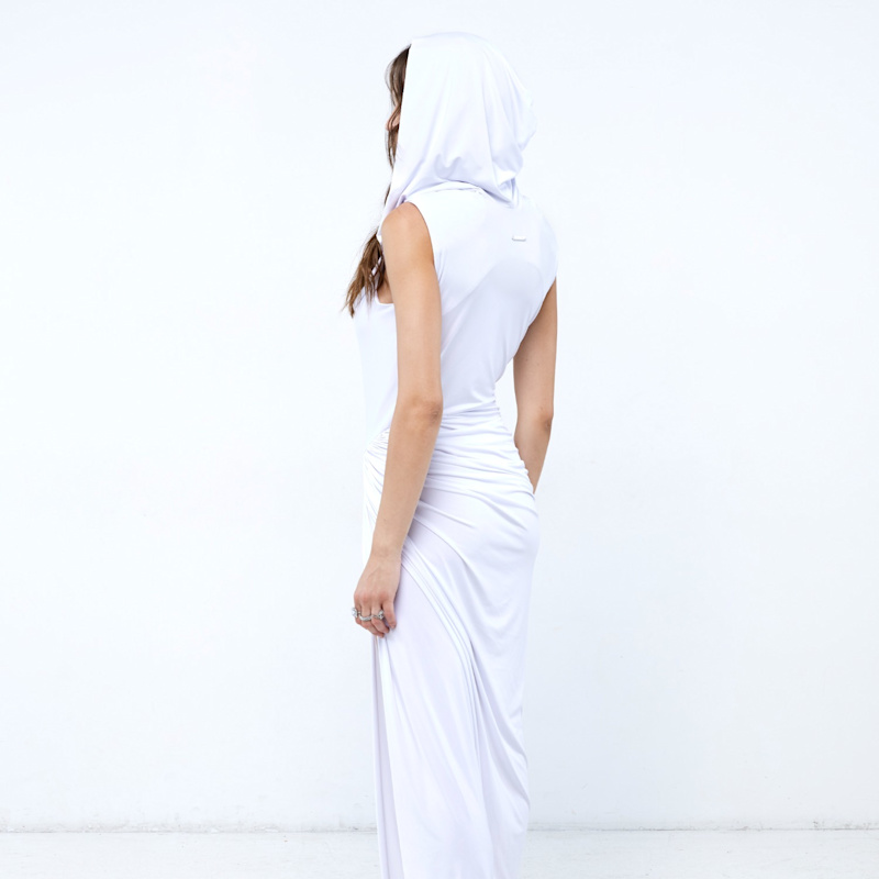 White Sleeveless Hooded Long Dress - Hedonist Goddess | Brenda Agradi ...