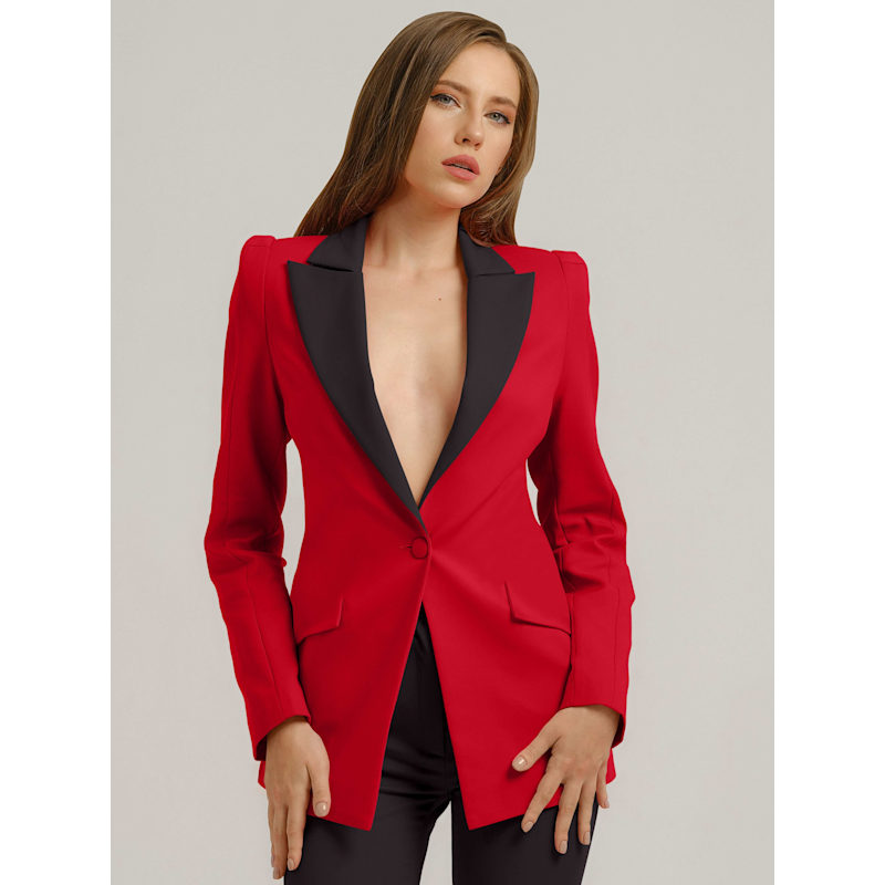 Illusion Classic Tailored Suit, Red & Black | Tia Dorraine | Wolf & Badger