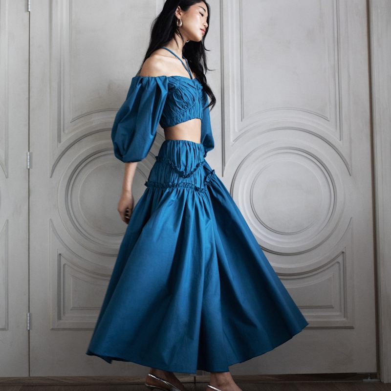 ISABELLA RUCHED TOP PRUSSIAN BLUE | Vasiliki Atelier | Wolf & Badger