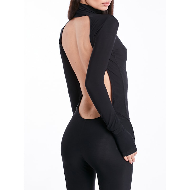 Backless Long Sleeve Turtleneck Bodysuit Cosmic Chic Black | MONOSUIT ...
