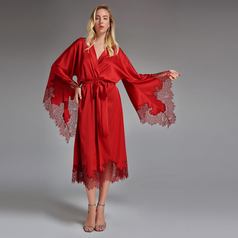 Lace Detailed Maxi Robe - Red | Avenue 8 | Wolf & Badger