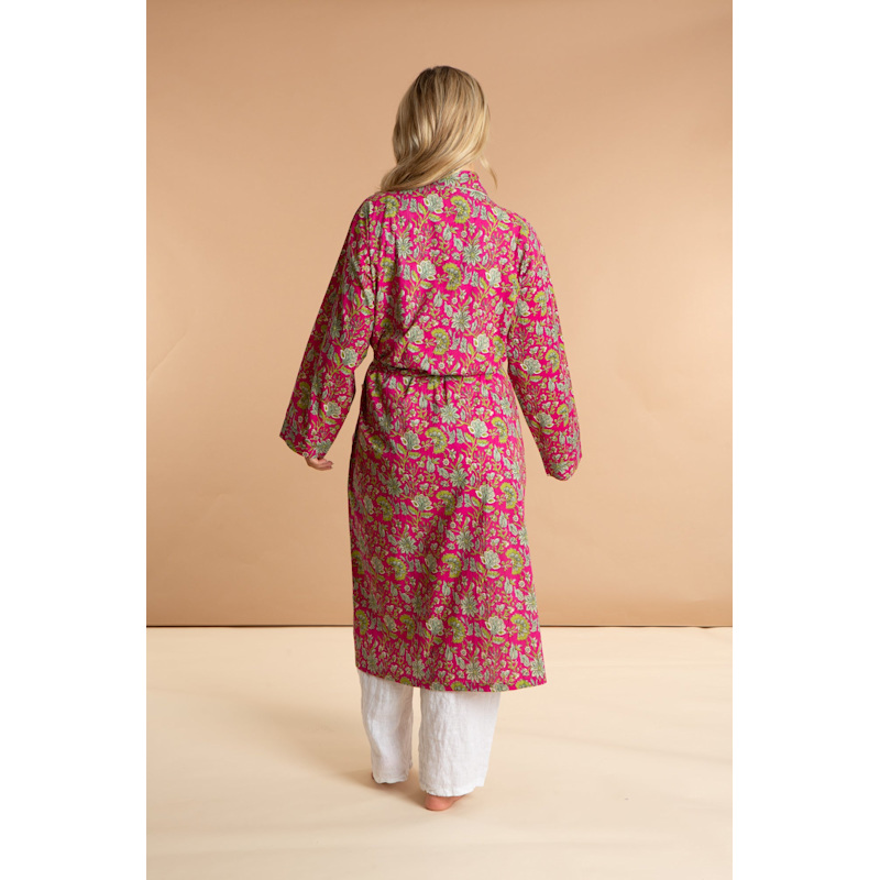 Ladies Indian Cotton Robe - Fuchsia Freesia | inara | Wolf & Badger