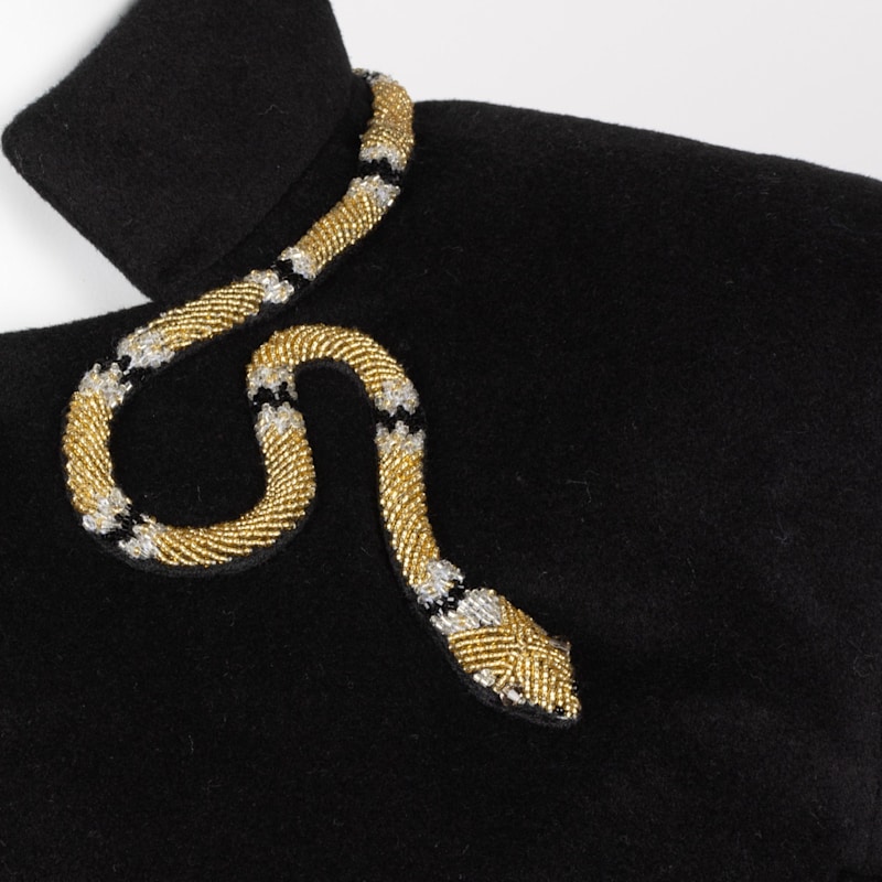 Laines Couture Wool Blend Cape With Embellished Wrap Around Gold Snake ...