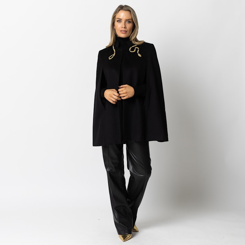 Laines Couture Wool Blend Cape With Embellished Wrap Around Gold Snake ...