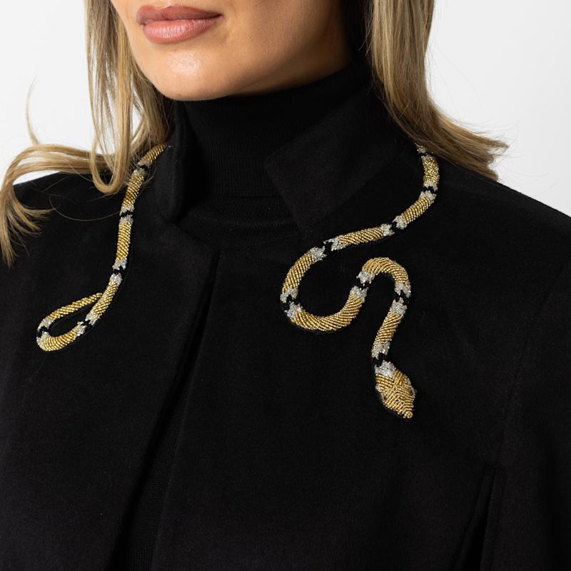 Laines Couture Wool Blend Cape With Embellished Wrap Around Gold Snake ...