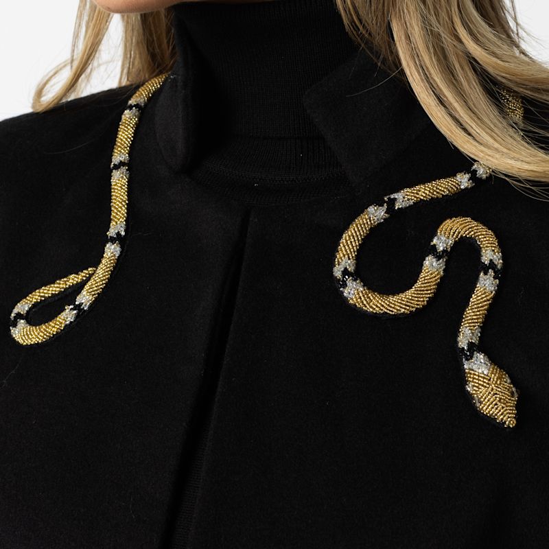 Laines Couture Wool Blend Cape With Embellished Wrap Around Gold Snake ...