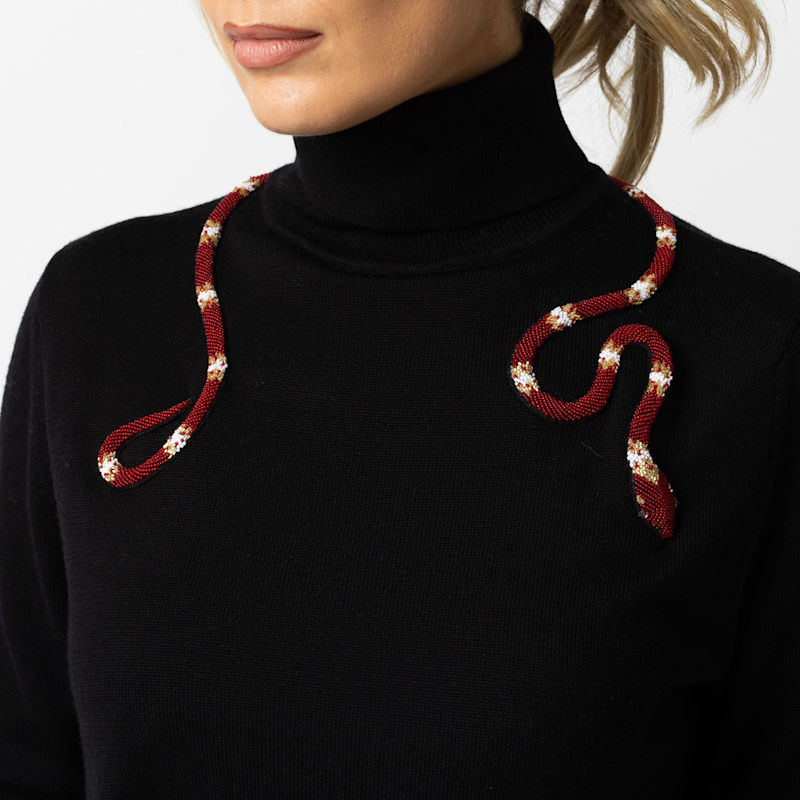 Laines Couture Wrap Red Snake Embellished Knitted Roll Neck Jumper ...
