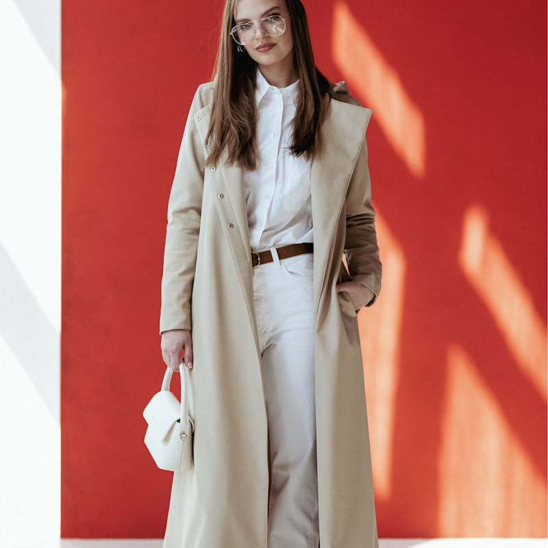 Long Coat With Trapeze Cut In Beige: Classic Trench | RainSisters ...
