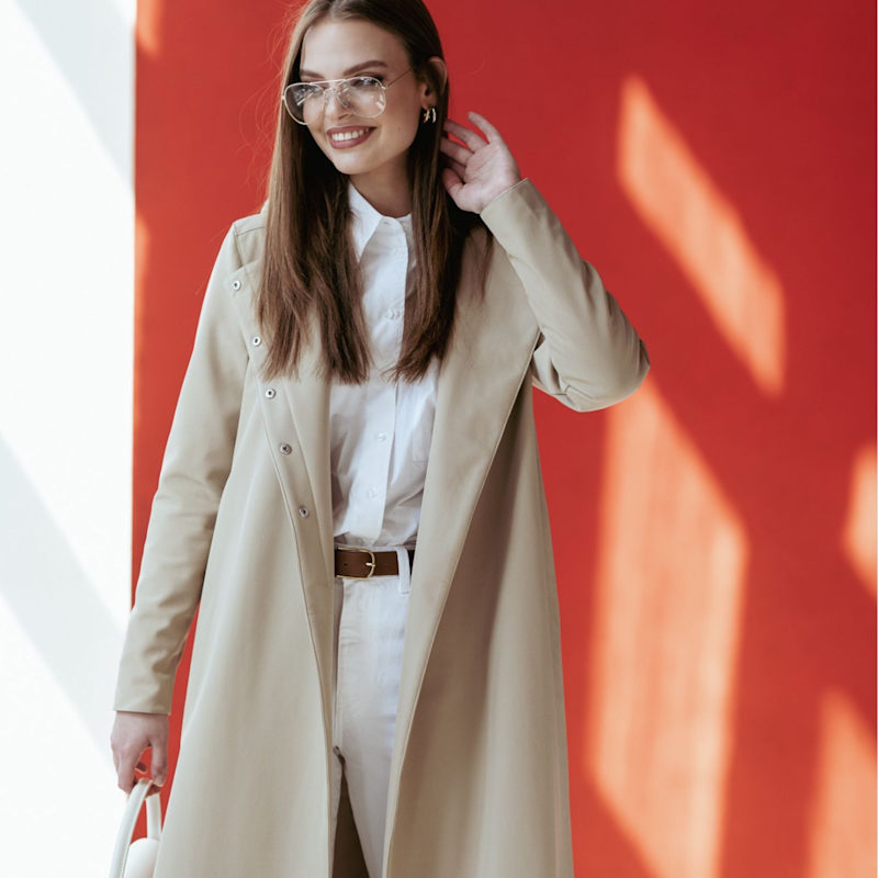 Long Coat With Trapeze Cut In Beige: Classic Trench | RainSisters ...