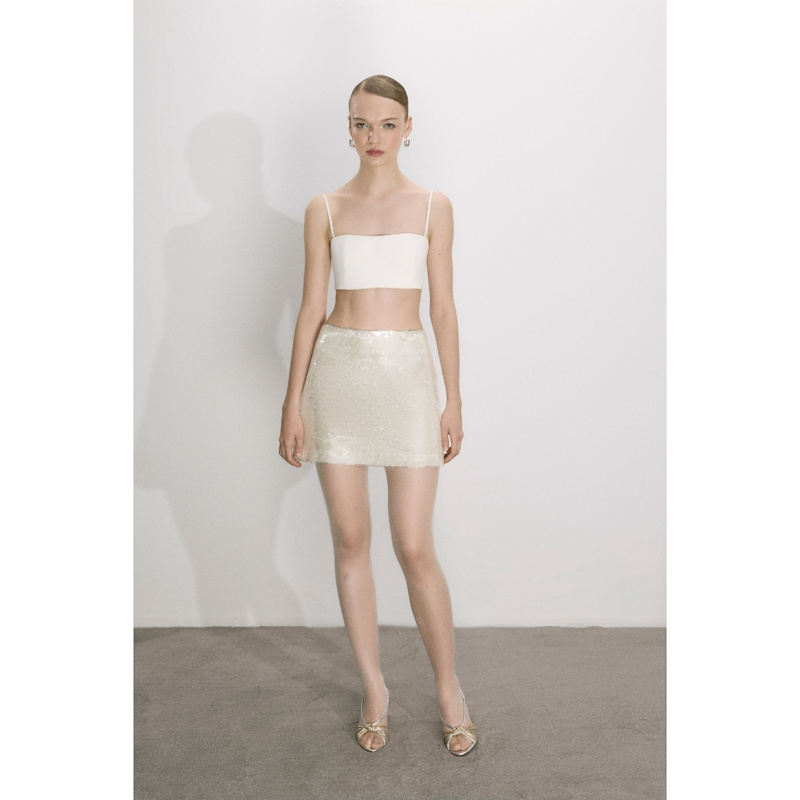 Marde A-Line Sequin Mini Skirt In Cloud Cream | NAZLI CEREN | Wolf & Badger