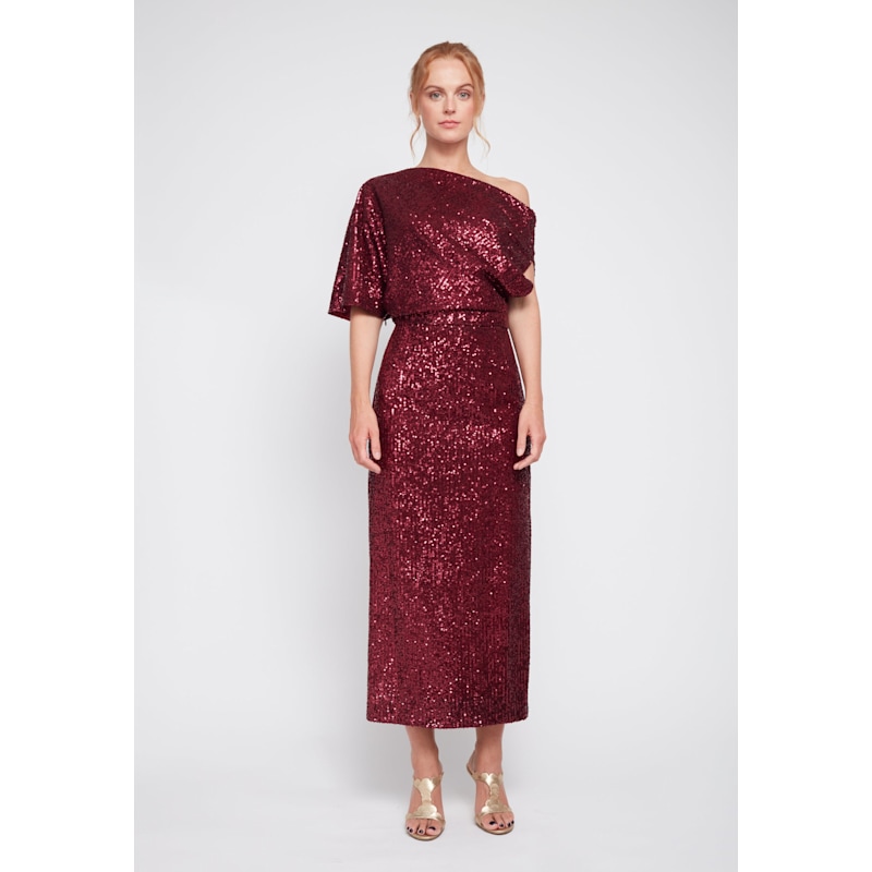 Margo Dark Red Sequin Asymmetric Cocktail Midi Dress | UNDRESS | Wolf ...