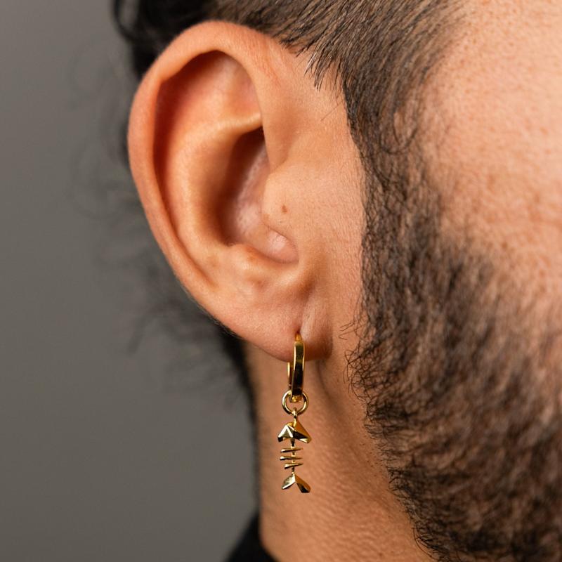 Mars 18k Gold Vermeil Fish Bone Huggie Hoop Earring Single | FRENVYRN ...