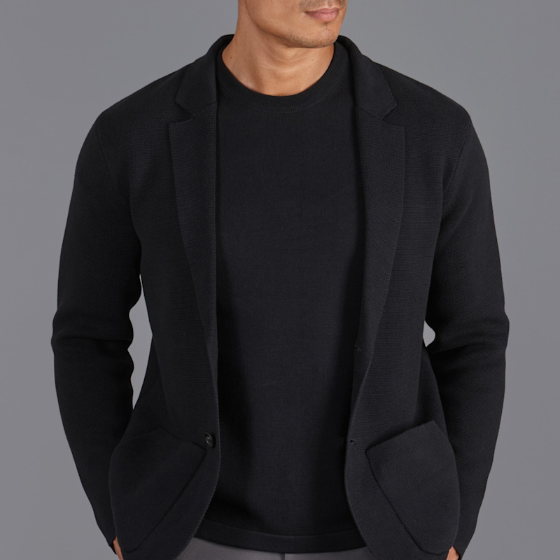 Mens Cotton Deconstructed Knitted Gabriel Blazer - Black | Paul James ...