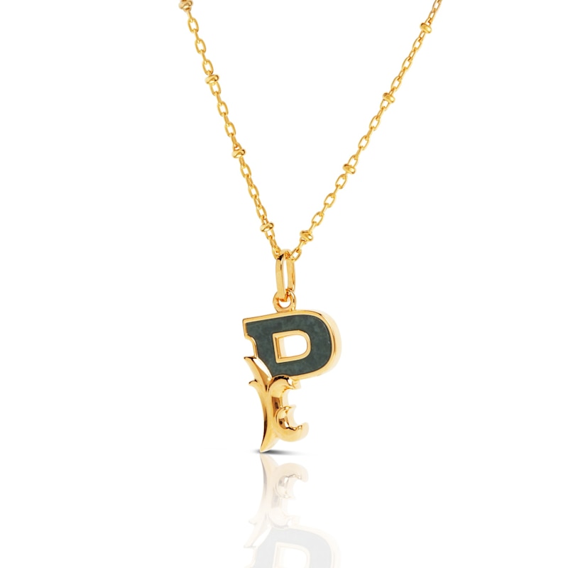 Gold Plated P Initial Necklace With Green Marble | Kasun | Wolf & Badger