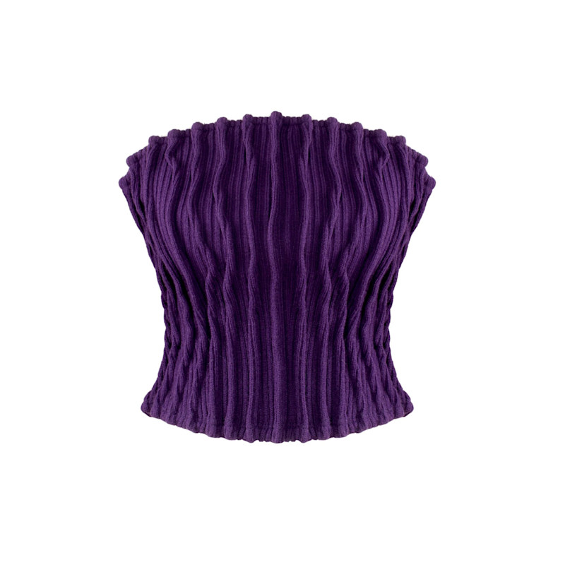 Purple Rib Knit Tube Top – Strapless With Pleats | Kargede | Wolf & Badger
