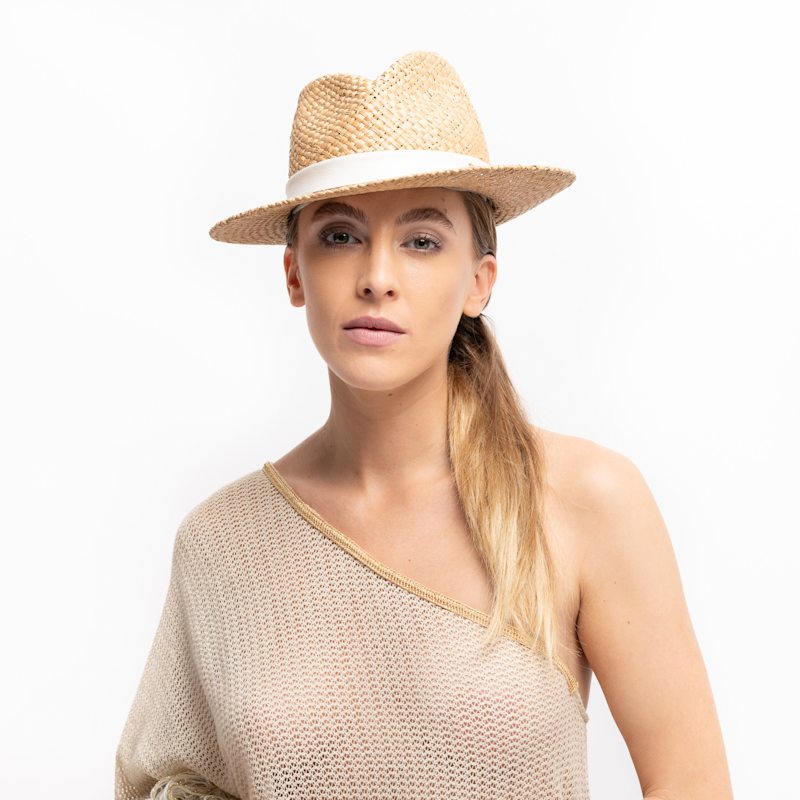Natural Straw Trilby With Ivory Nappa Leather Band | Victoria Charles ...