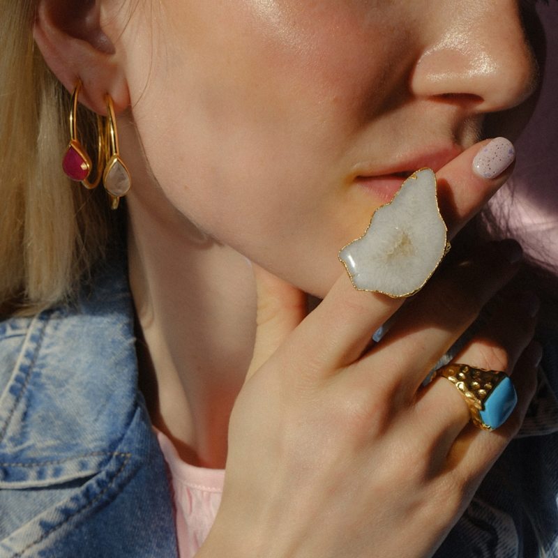 Natural White Mega Gemstone Gold Statement Ring | YAA YAA LONDON | Wolf ...
