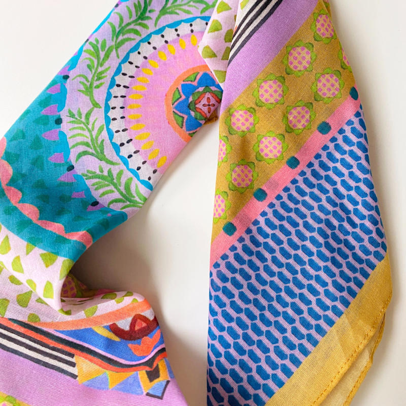 New Mandala Blue Cotton Square Scarf | Maraethra | Wolf & Badger