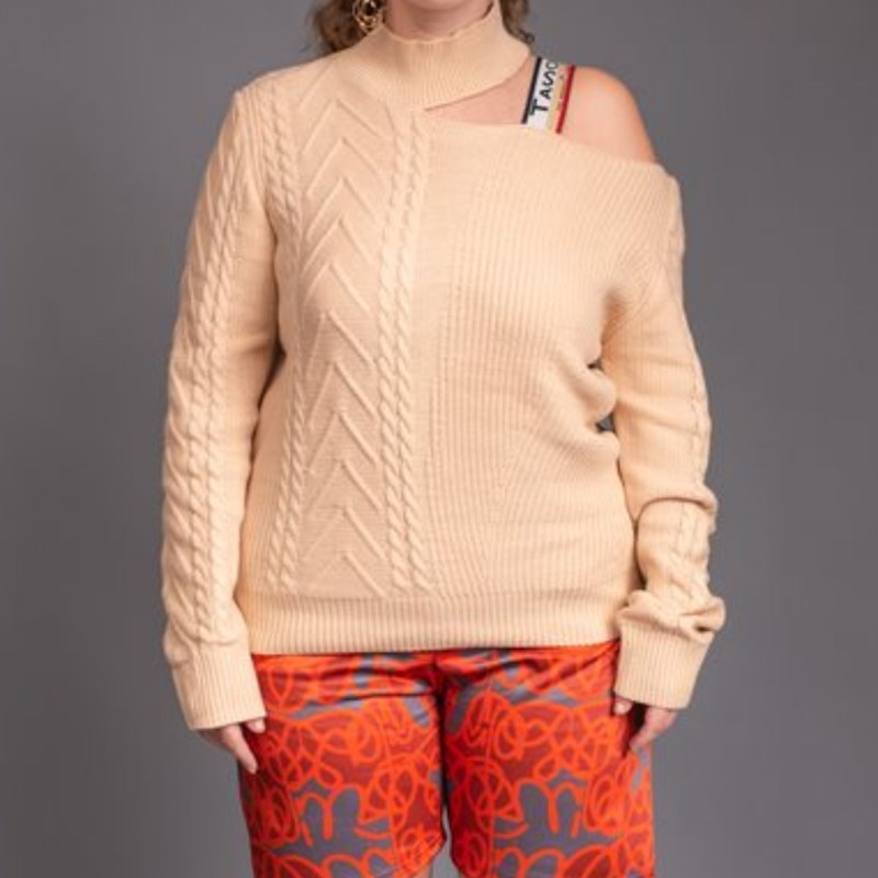 Victorian Cut Out Shoulder Tan Sweater - Chuks Collins Diffusion ...