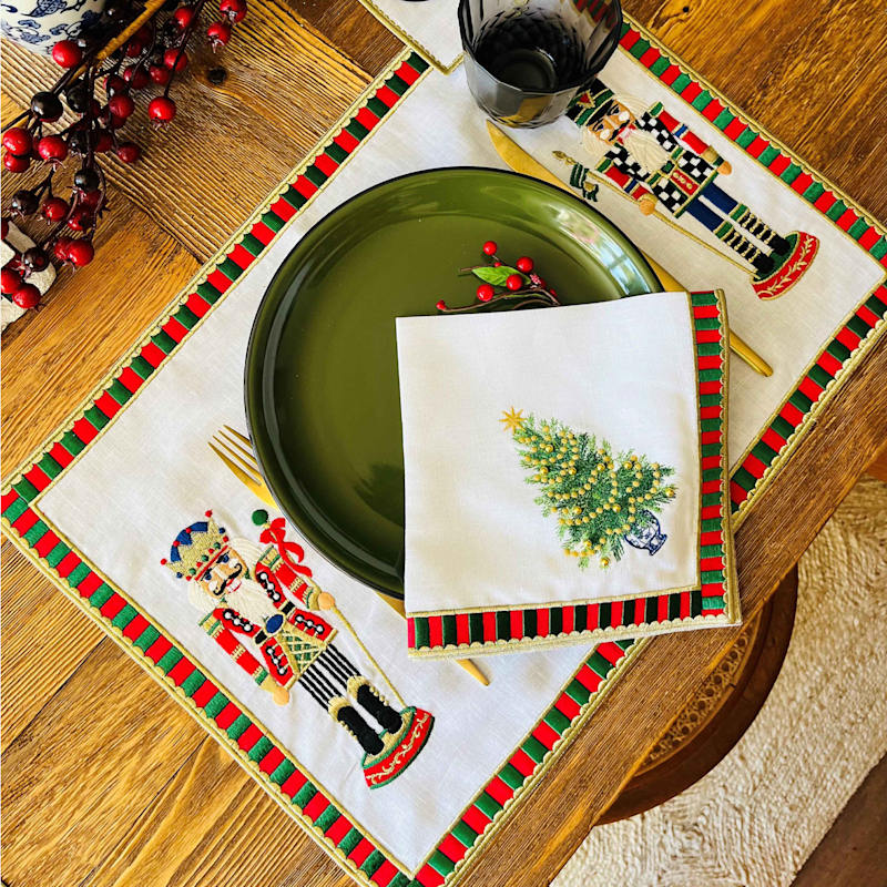 Nutcracker Pattern Linen Placemats | Red & Green Checkered Holiday ...