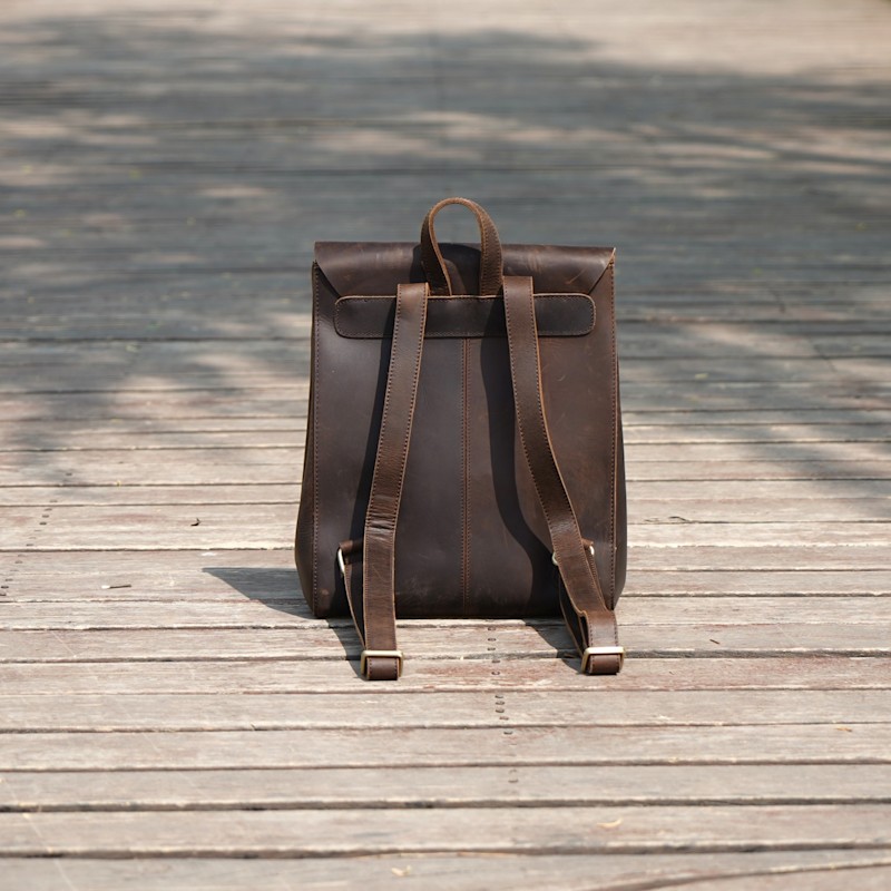 Handmade Worn Look Genuine Leather Slim Backpack - Worn Brown | Touri ...