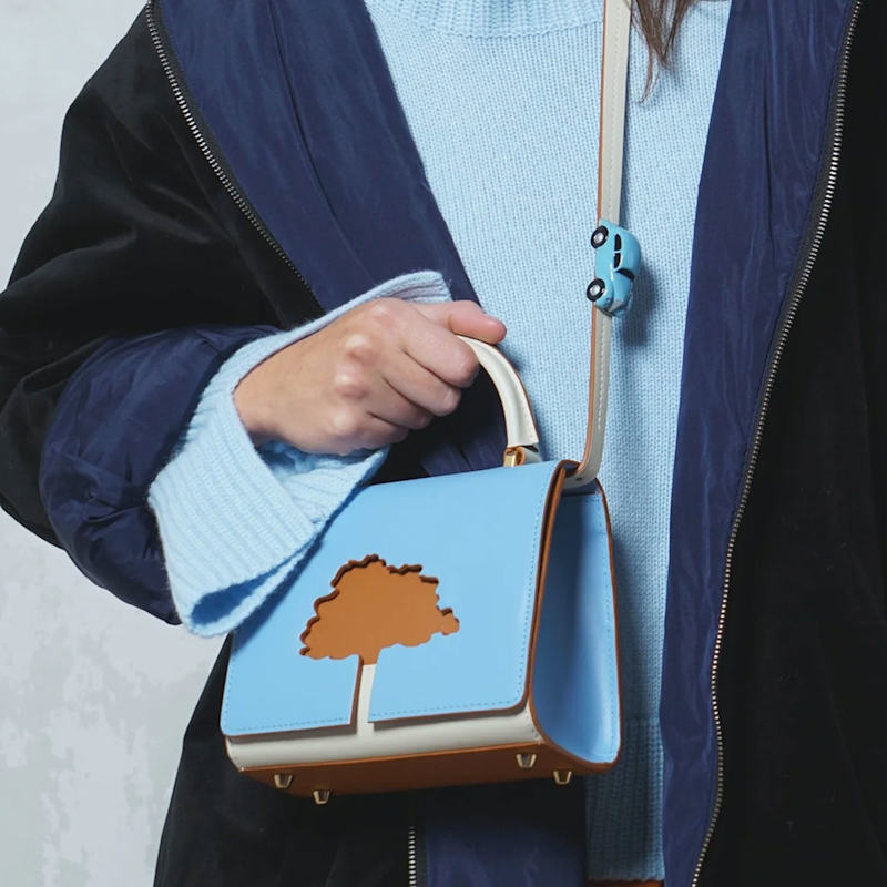 One Way Blue Small Leather Shoulder Bag | ABSURDE | Wolf & Badger