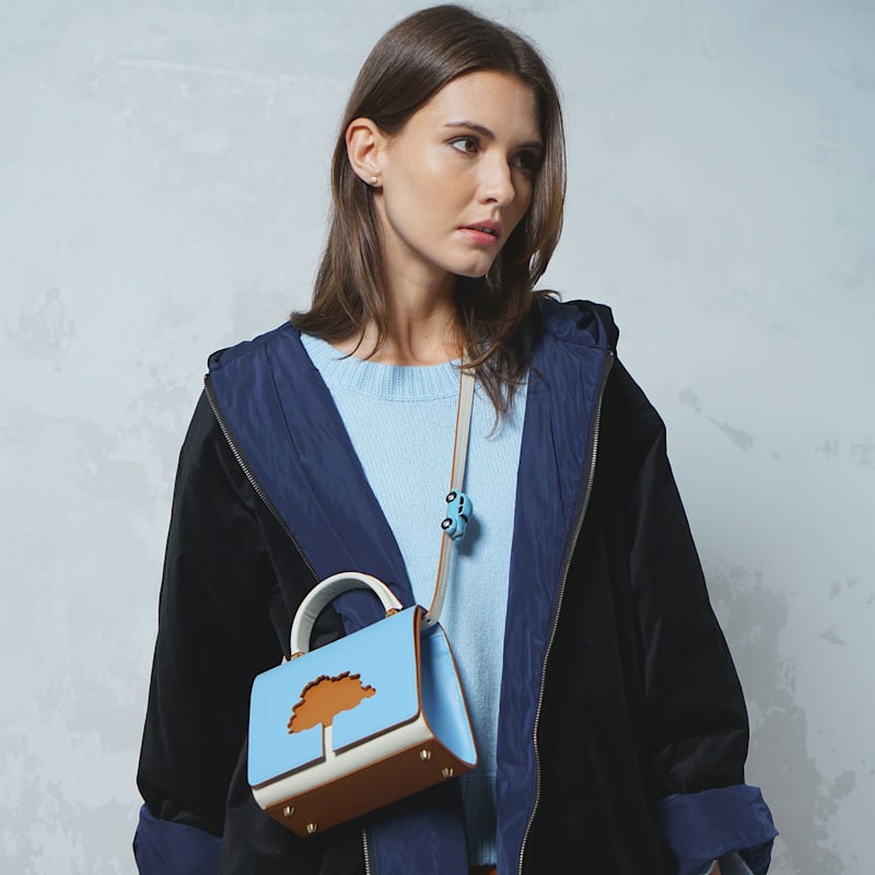 One Way Blue Small Leather Shoulder Bag | ABSURDE | Wolf & Badger