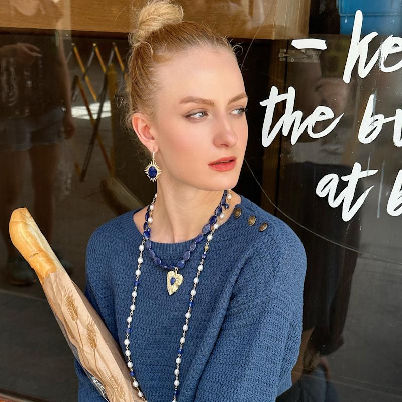 Oval Lapis With Heart Charm Short Necklace | Farra | Wolf & Badger