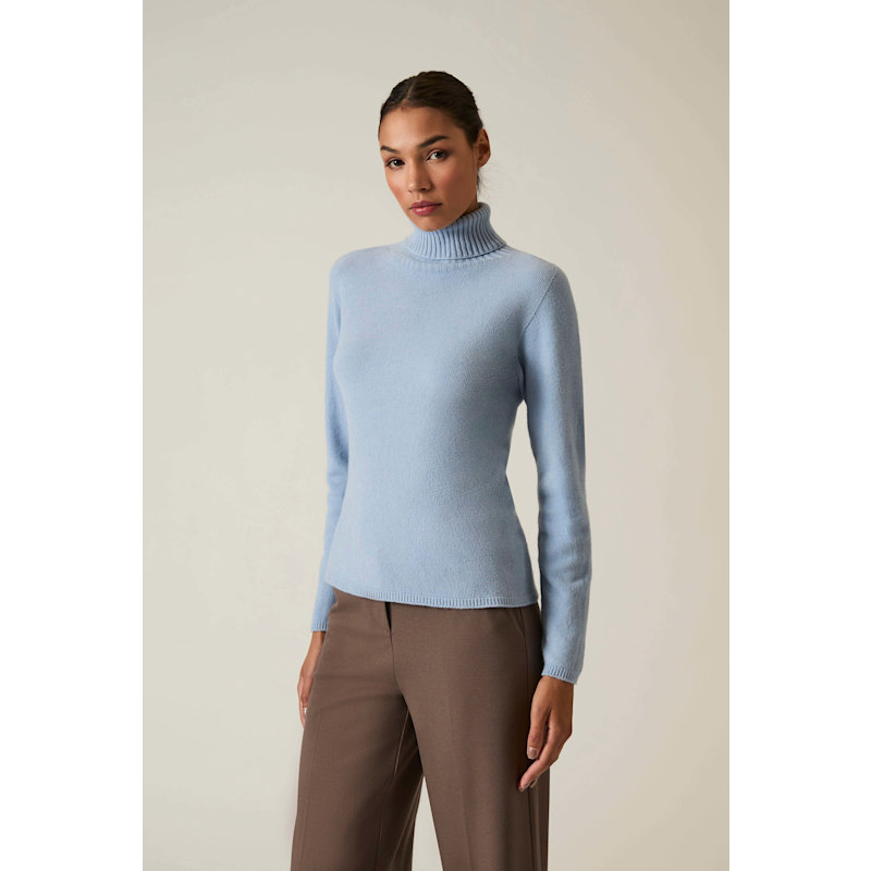 Pale Blue Polo Neck Jumper | James Lakeland | Wolf & Badger