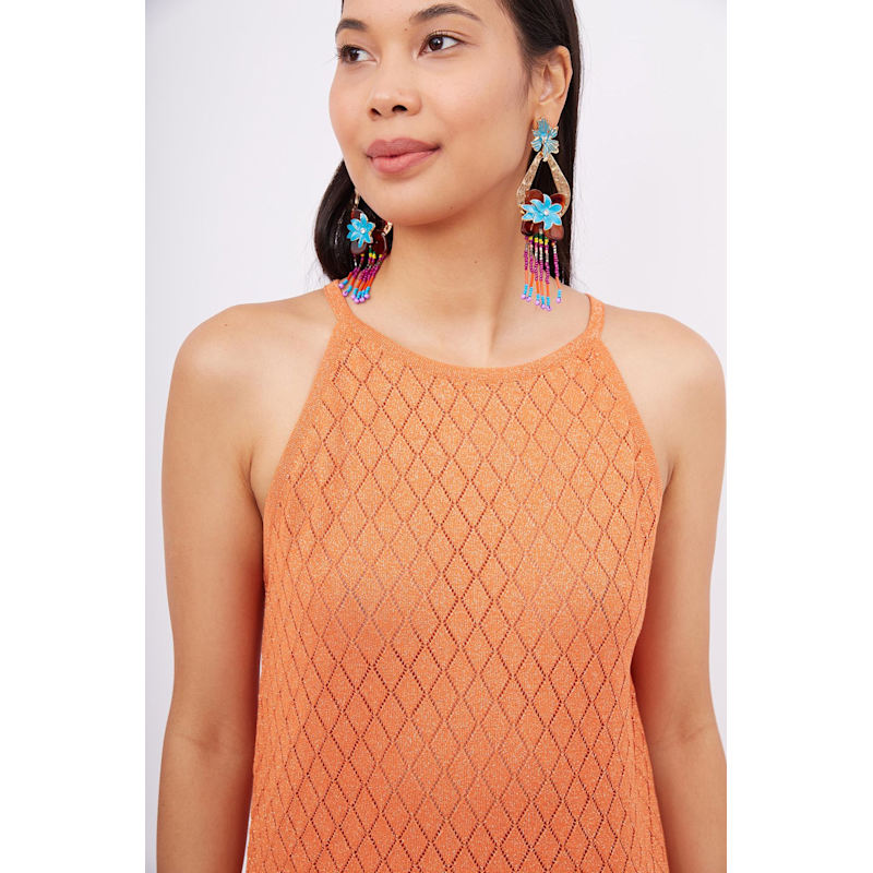 Evelien Openwork Maxi Halter Beach Dress In Orange | Peraluna | Wolf & Badger
