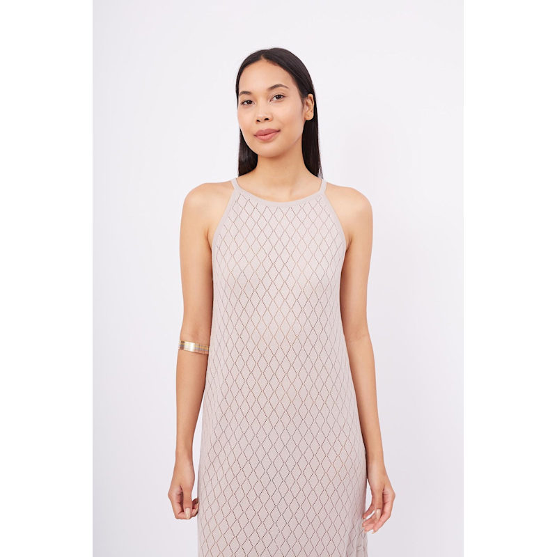 Lisa Openwork Maxi Halter Beach Dress In Stone | Peraluna | Wolf & Badger