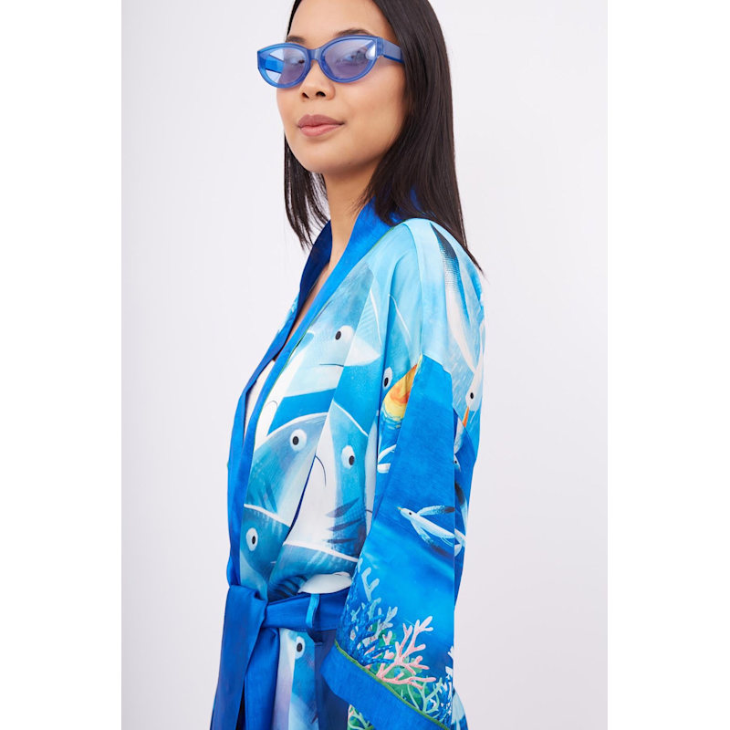Ocean Story Short Satin Kimono | Peraluna | Wolf & Badger